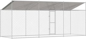 Psí klec s střechou Stříbrná 600 x 200 x 256 cm Ocel a PE 3368302
