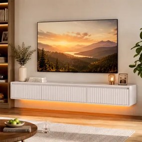 HOMCOM závěsná TV police 160 cm s LED osvětlením a zásuvkami, TV nábytek pro televizi 182,88 cm, bílá