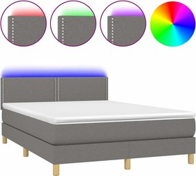 Box spring postel s matrací a LED tmavě šedá 140x190 cm textil 3133630