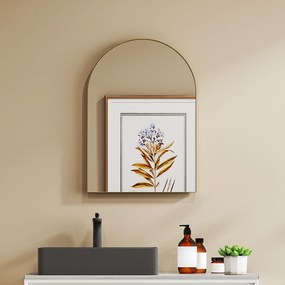 HOMCOM Obloukové zrcadlo na stěnu, koupelnové zrcadlo, 50 x 70 cm, vysoké rozlišení, s hliníkovým rámem, pro ložnici, obývací pokoj, předsíň, zlaté