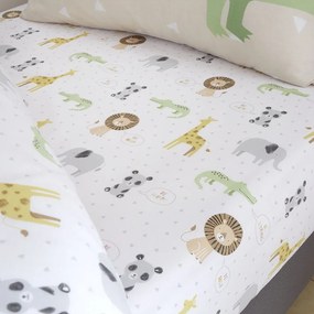 Bílé napínací dětské prostěradlo do postýlky 70x140 cm Roarsome Animals – Catherine Lansfield