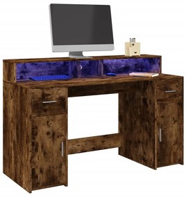 Psací stůl s LED kouřový dub 140 x 55 x 91 cm kompozitní dřevo 3309424