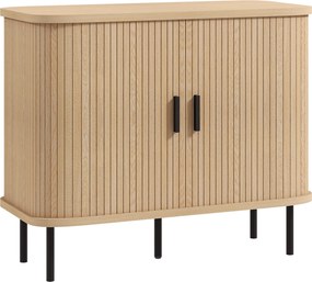 HOMCOM Vintage Komoda s 2 Posuvnými Dveřmi a Přihrádkami pro Obývací Pokoj, Kuchyni, Jídelnu 90x40x75 cm Dub