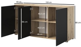 Eka Předsíňová stěna s čalouněnými panely Trinity 35 - Dub Artisan s černou / Tmavá šedá 2315