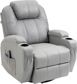 Masážní křeslo HOMCOM Relaxační křeslo s 8 vibračními body, 5 režimů, funkce polohování, nosnost 150 kg, imitace kůže, světle šedá