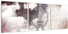 Obraz - Eiffelova věž, Paříž, Francie (s hodinami) (90x30 cm)