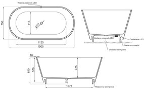 Polimat Volně stojící vana z litého mramoru Ida 150x75