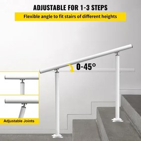 Venkovní zábradlí, 0,9 m, 86,4 cm Bílé na schody nastavitelné od 0 do 60 stupňů