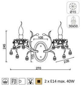 ACA DECOR Nástěnné svítidlo SARDINIA max. 2x40W/E14/230V/IP20