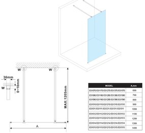 Polysan ESCA BLACK MATT jednodílná sprchová zástěna do prostoru, čiré sklo, 1300 mm ES1013-06