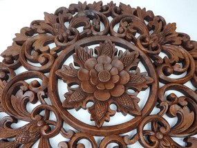 Nástěnná dekorace  MANDALA LOTOS hnědá, 50 cm, exotické dřevo, ruční práce