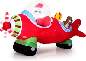 Costway 220 cm Nafukovací Santa Claus v letadle a dárková krabička a LED světla