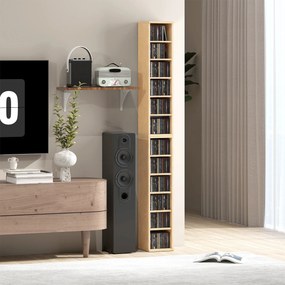HOMCOM sada 2 sloupových regálů pro ukládání CD/DVD, 12 přihrádek, 21 x 22,5 x 88,5 cm, kapacita 204 CD, přírodní dřevěný vzhled