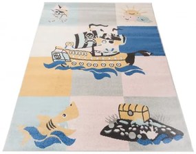 Dětský kusový koberec HAPPY H328A Loďka Pirát Poklad Moře bílý / šedý / modrý Rozměr: 160x220 cm