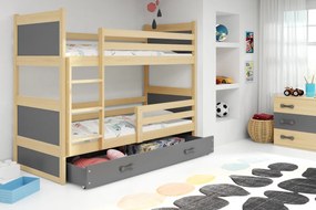 BMS Group Dětská patrová postel s úložným prostorem RICO borovice Velikost postele: 200x90 cm, Barva šuplíku: Grafit