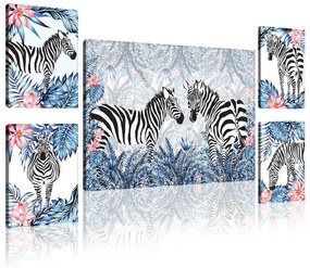 Postershop Obraz na plátně: Malované zebry (1) - set 1ks 70x50 cm a 4ks 32,4x22,8 cm