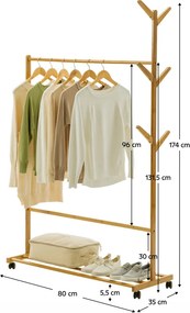 Pojízdný věšák, bambus, šířka 80cm, VIKIR TYP 2