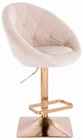 LuxuryForm Barová židle VERA VELUR na zlaté hranaté podstavě - krémová