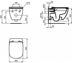 Ideal Standard Tesi - SET Závěsné WC RimLS+ + sedátko Soft-Close, bílá T536001