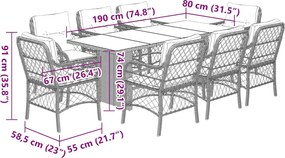 9dílný zahradní jídelní set s poduškami černý polyratan 3212057