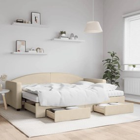Válenda s přistýlkou a zásuvkami krémová 80 x 200 cm textil 3197241