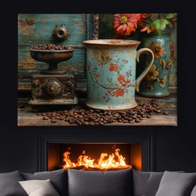 Obraz na plátně - Káva, květinový hrnek FeelHappy.cz Velikost obrazu: 120 x 80 cm