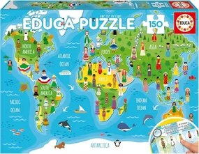 EDUCA Puzzle Mapa světa s dívkami / 150 dílků / od 6 let
