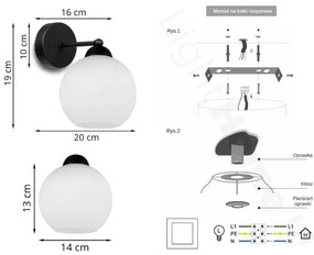 Nástěnné svítidlo Eliza 1, 1x bílé skleněné stínítko