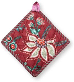 Pip Studio Flower Festival kuchyňská chňapka 22x22cm, tmavě růžová (Pip Studio pot holder zesílená bavlněná chňapka pro kuchyňské využití)