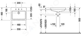 DURAVIT - Vero Umyvadlo zápustné 550x465x180 mm, s 1 otvorem pro baterii, s WonderGliss, alpská bílá (03155500001)