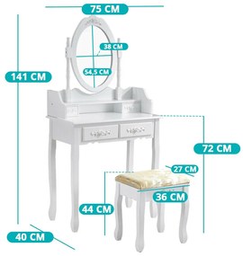 Toaletní stolek Rome, ve více barvách-bílý