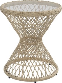 Outsunny Ratanový Boční Stolek Zahradní Stůl, 45 x 45 cm Kávový Stolek s UV Ochrana, Balkonový Stůl se Skleněným Povrchem, Design Boho, Hnědý | Aosom