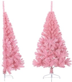 344671 vidaXL Umělý poloviční vánoční stromek se stojanem růžový 150 cm PVC