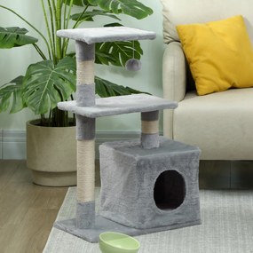 PawHut Kočičí Škrabadlo 81,5 cm s Sijouxovými Sloupci, 2 Platformami, Jaskyní a H koulej, Stylový Design 50x30x81,5 cm Tmavě šedá