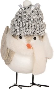 Béžová závěsná dekorace ptáček v čepce a šálce - 11*7*12 cm