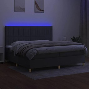 Box spring postel s matrací a LED tmavě šedá 200x200 cm textil 3135622