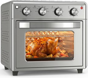 HOMCOM elektrická stolní trouba 30 L 1600 W horkovzdušná fritéza se 7 režimy ohřevu a časovačem 43x39x39 cm stříbrná