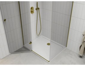 Mexen Roma sprchový kout 80 x 70 cm, 6mm sklo, zlatý profil-čiré sklo + slim sprchová vanička 5cm, 854-080-070-50-00-4010