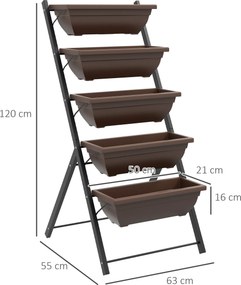 Vyvýšený květinový záhon Outsunny s patry, vertikální květináč se 5 květináči, odvodňovacími otvory s gumovými zátkami, restaurační schodiště pro ros…