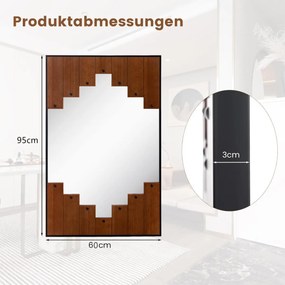 Costway Obdélníkové zrcadlo s dřevěným rámem Rustikální nástěnné zrcadlo