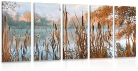 5-dílný obraz řeka uprostřed podzimní přírody - 200x100 cm
