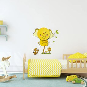 Dětské nástěnné svítidlo s hodinami Elephnat Clock, 1x žluté plastové stínítko