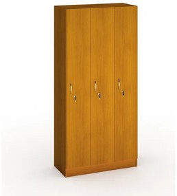 Dřevěná šatní skříňka, 3 oddíly, 1900x900x420 mm, třešeň