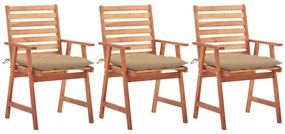 Zahradní jídelní židle Pllatos s poduškami - masivní akáciové dřevo | 3 ks
