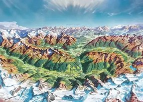 HEYE Puzzle Map Art: Horský svět v Alpách / 2000 dílků / 97 × 69 cm