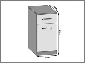 Kuchyňská skříňka Belini spodní se zásuvkami 40 cm šedý lesk s pracovní deskou  INF SDSZ1-40/0/WT/S/0/B1
