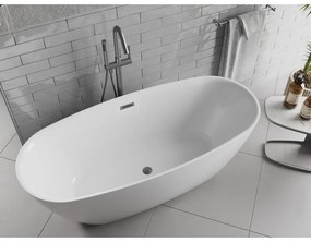 Mexen Luvo Slim, volně stojící vana 170 × 75 cm, bílá lesklá, měděný přepad, 52801707500-65