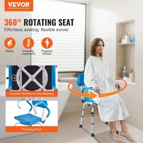 křeslo do sprchy otočné o 360° a otočné ramena Polstrované sedátko 136,1 kg