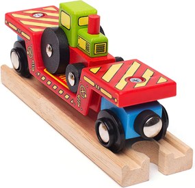 Bigjigs Rail Dřevěný vagon s traktorem + 2 koleje