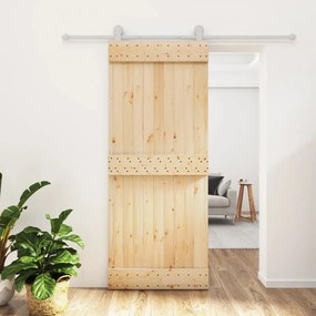 Posuvné Dveře S Kováním 85 X 210 Cm Masivní Borové Dřevo